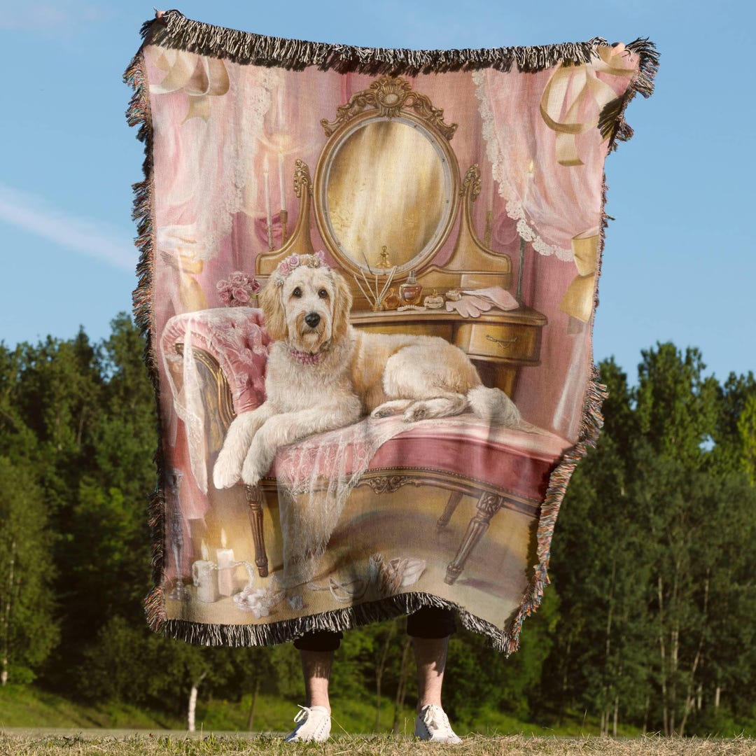 Pink Golden Doodle Blanket, Woven Throw Blanket, Coquette Tapestry ...