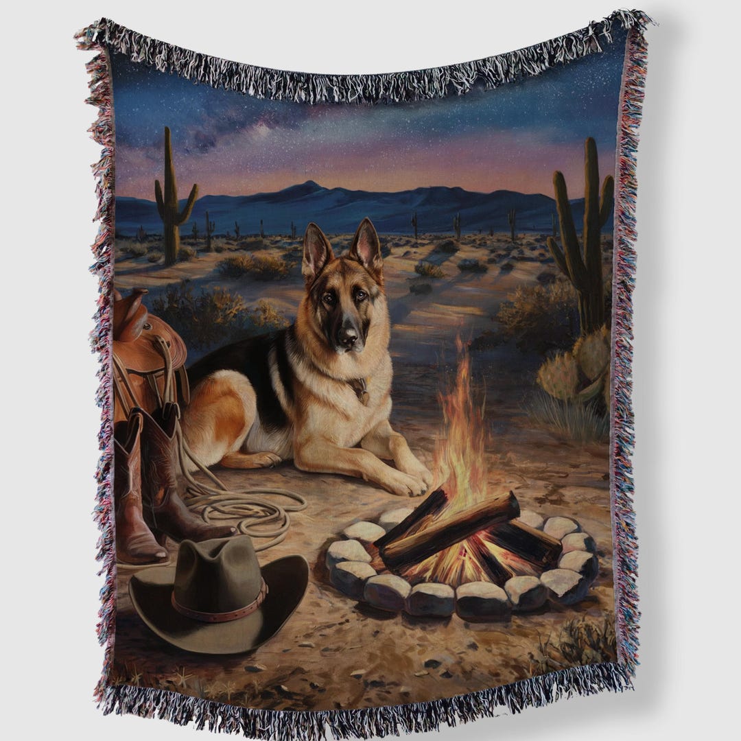 Western German Shepherd Blanket, Cowboy Home Decor, Camping Bonfire ...