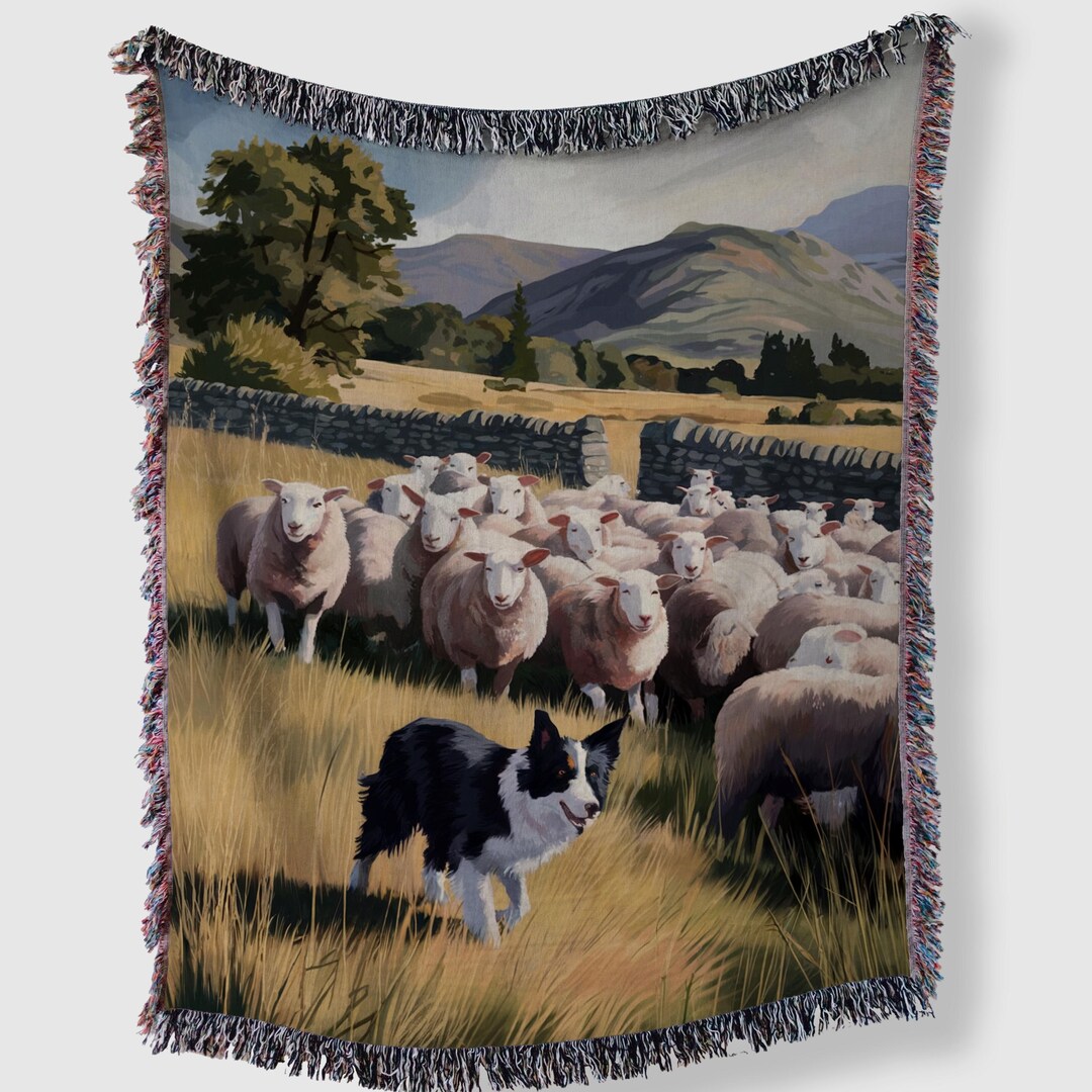 Border Collie Blanket, Woven Throw Blanket, Border Collie Dog Tapestry ...