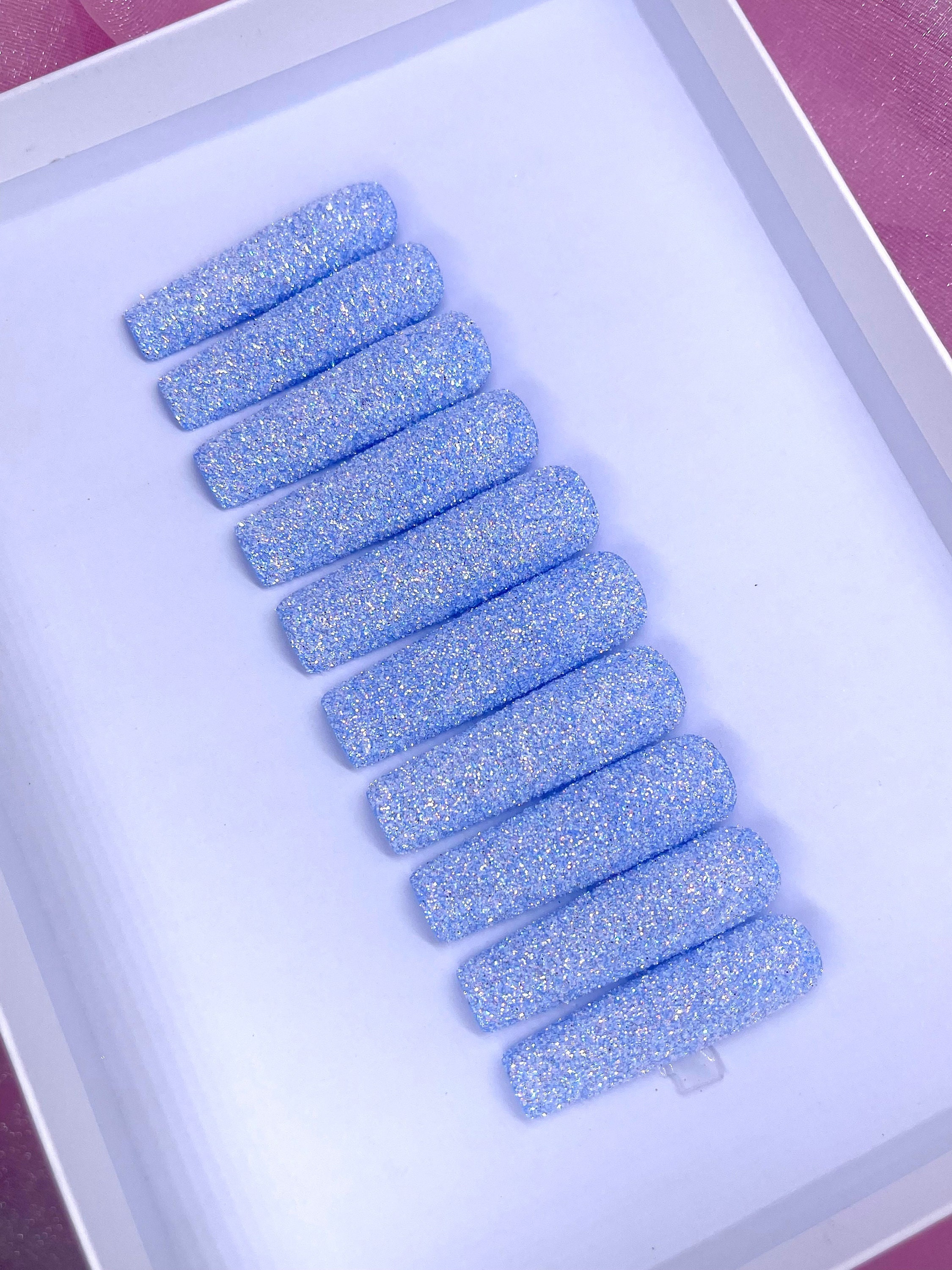 BLUE PRINCESS Blue Sugar Glitter Press on Nails - Etsy