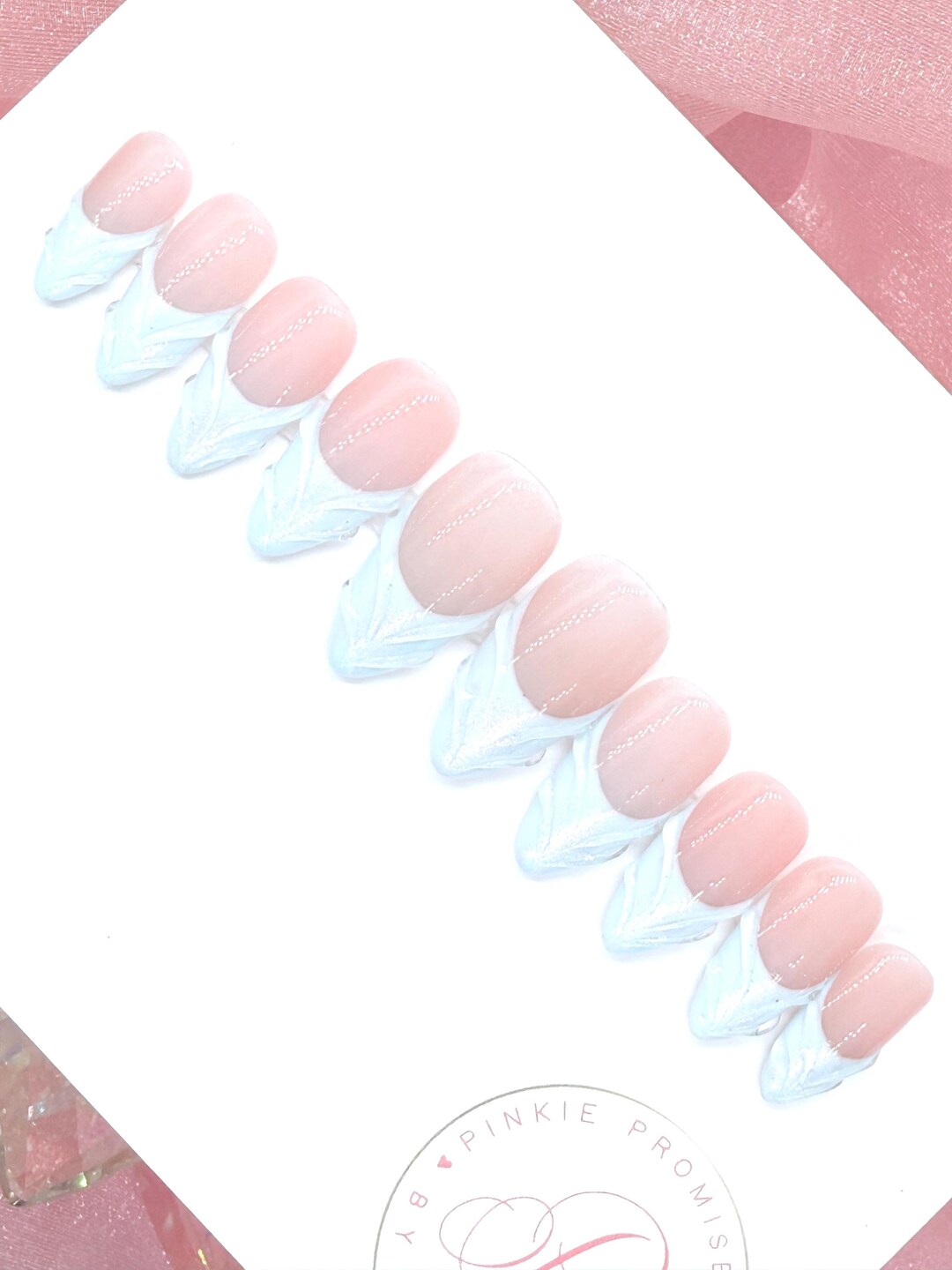 BELLA | Tiffany Blue 3D French Tip Nails | Chrome | Press on Nails ...