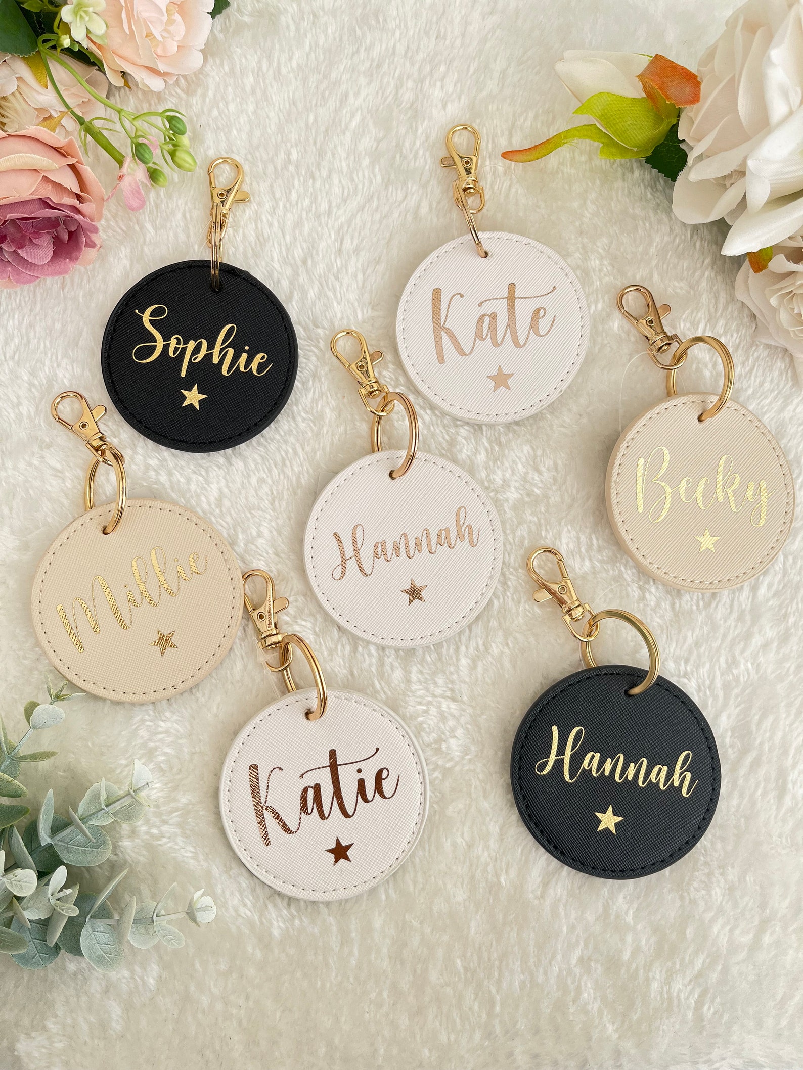 Personalised Round Keyring, Customised Circle Initial Keyring, Faux ...