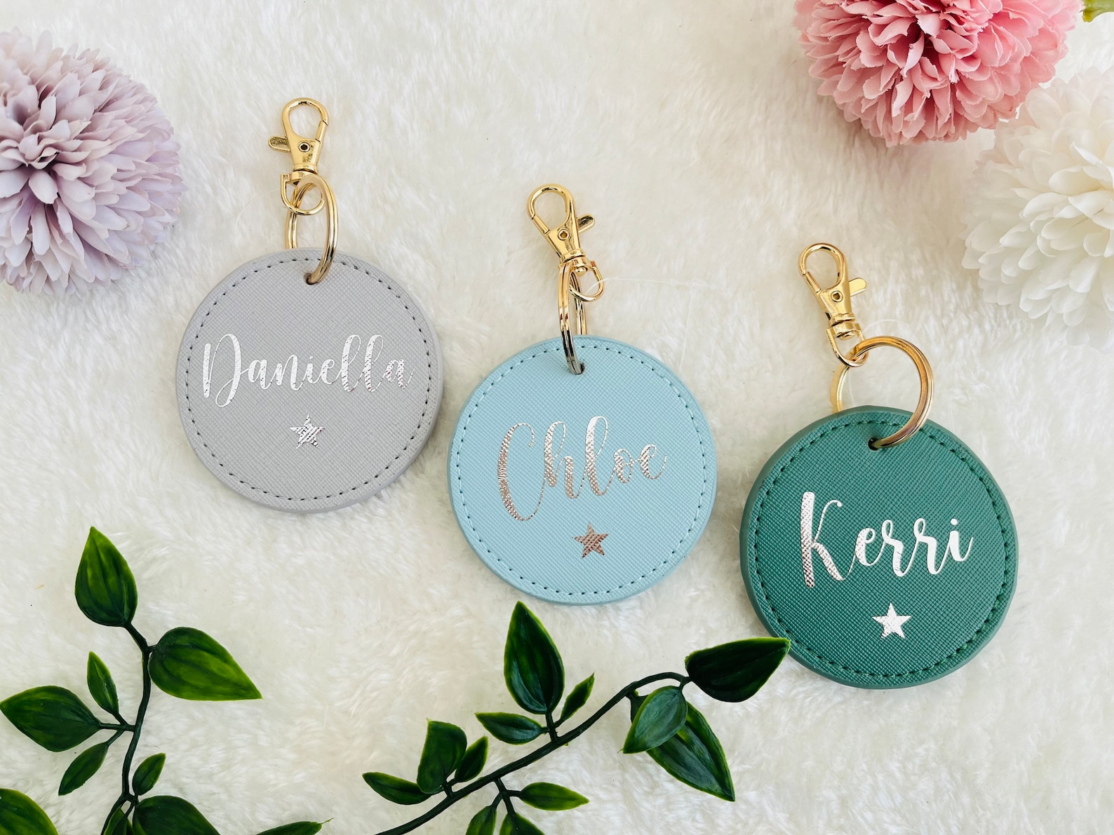 Personalised Round Keyring, Customised Circle Initial Keyring, Faux ...