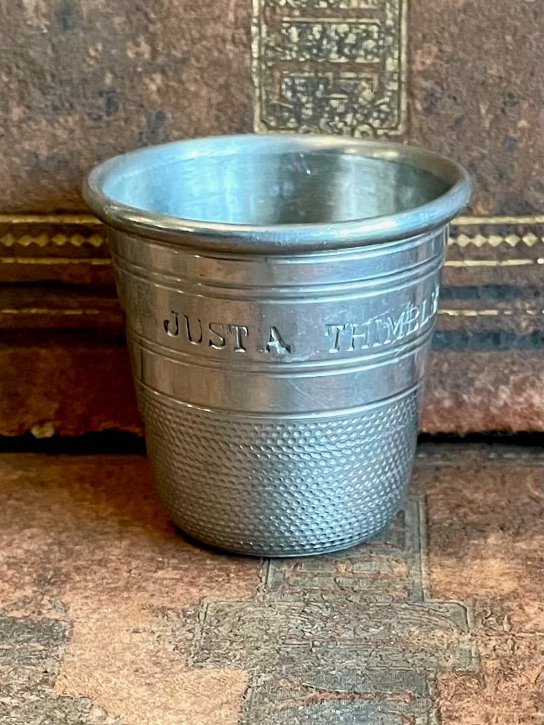 Vintage Just a Thimble Full Metal Shot Glass - Etsy