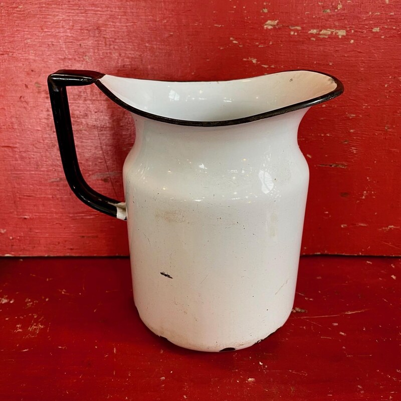 White Enamel Pitcher - Etsy