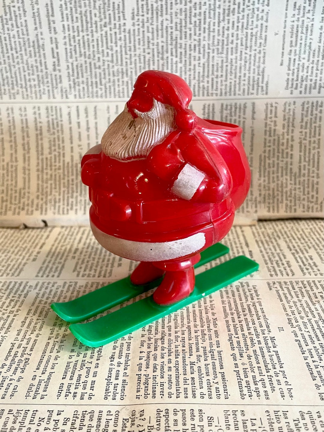 Vintage Plastic Santa Christmas Candy Container on Green Skis, 4 1/2 - Etsy