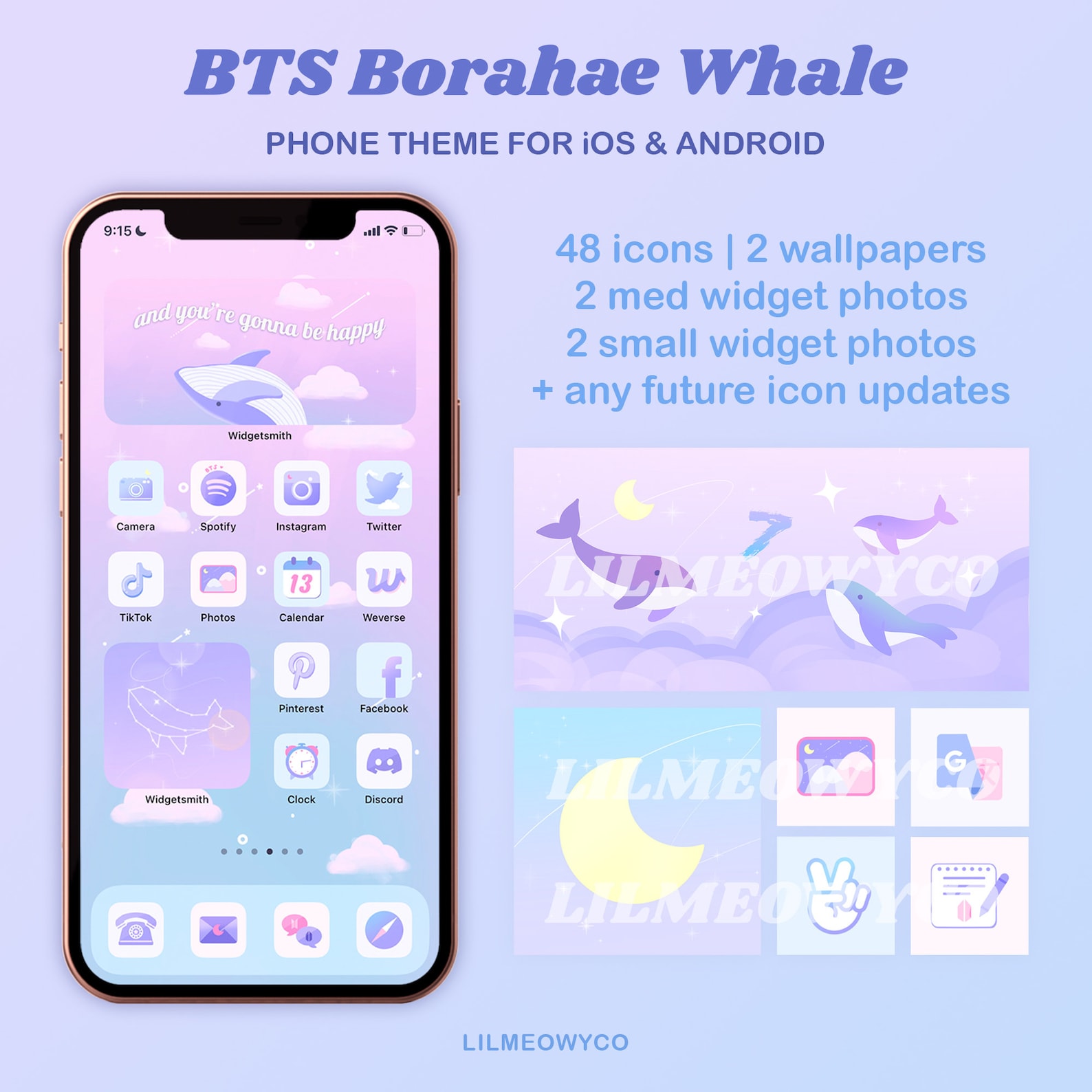 BTS Borahae Whale Phone Theme Ios, Tablet, Ipad, Android, iPhone Icons ...