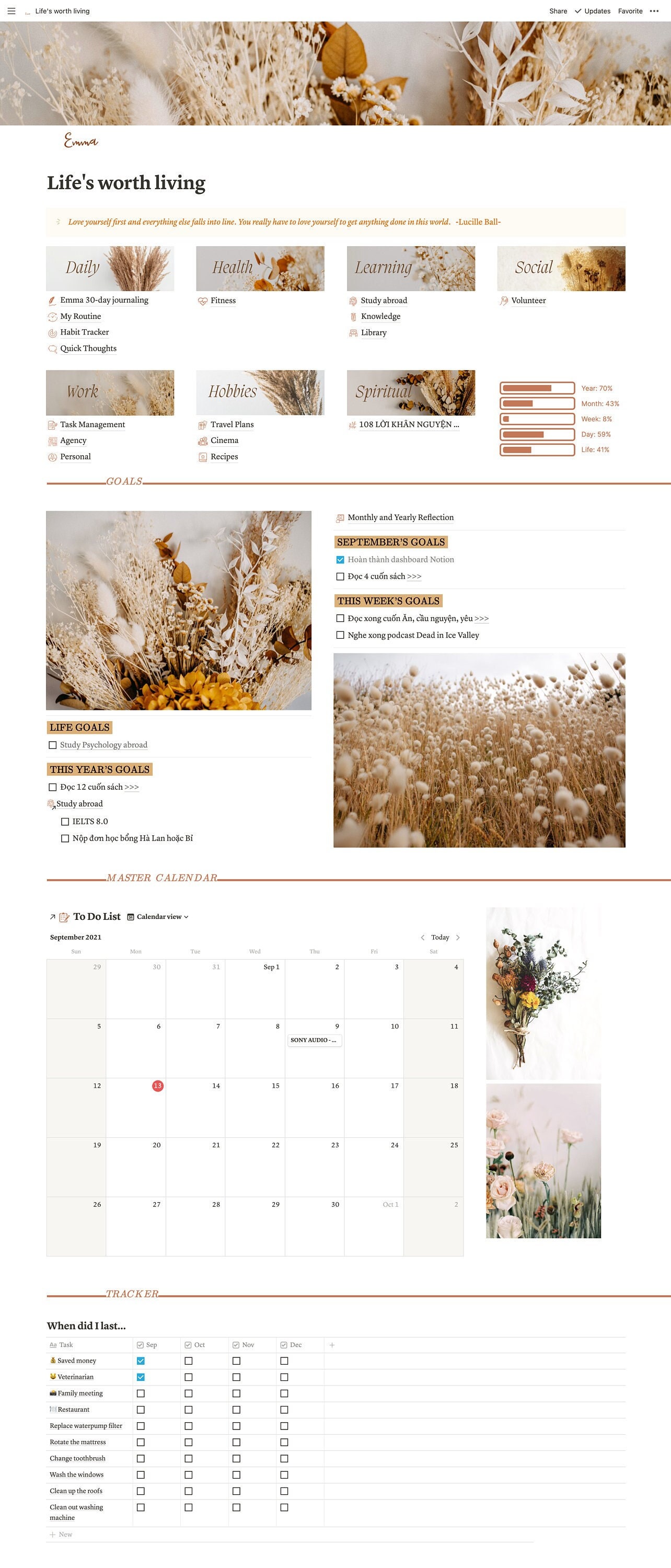 Notion Life Planner I Life Dashboard I Fall Theme Template I Including ...