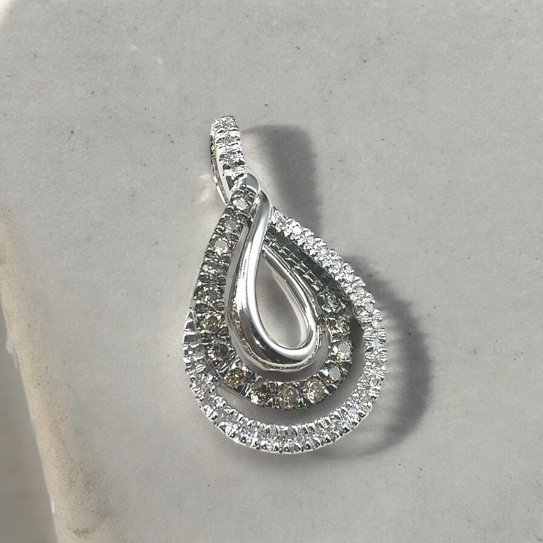 Diamond 10k White Gold Infinity Wrap Tear Drop Pendant - Etsy