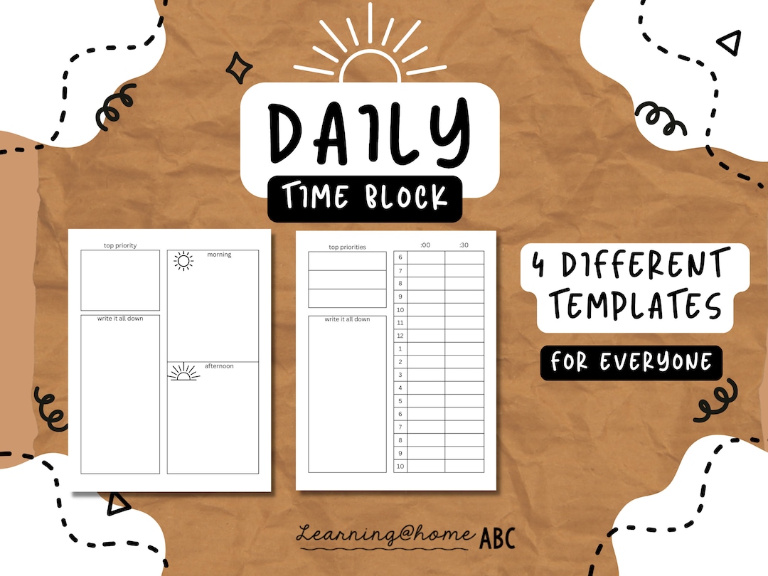 Daily Time Blocking Template Printable Planner Schedule for Kids and ...