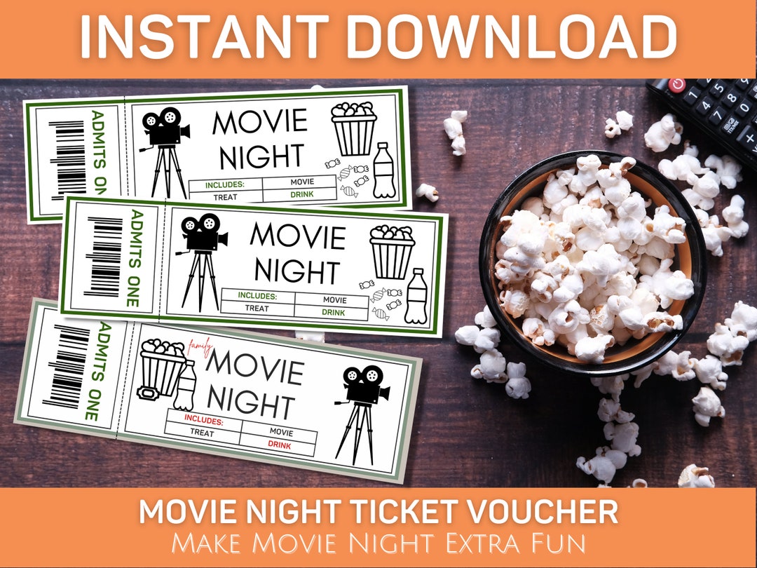 Family Movie Night Ticket Voucher Certificate Family Activity INSTANT ...