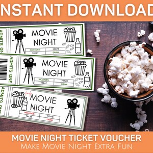 Family Movie Night Ticket Voucher Certificate Family Activity INSTANT ...