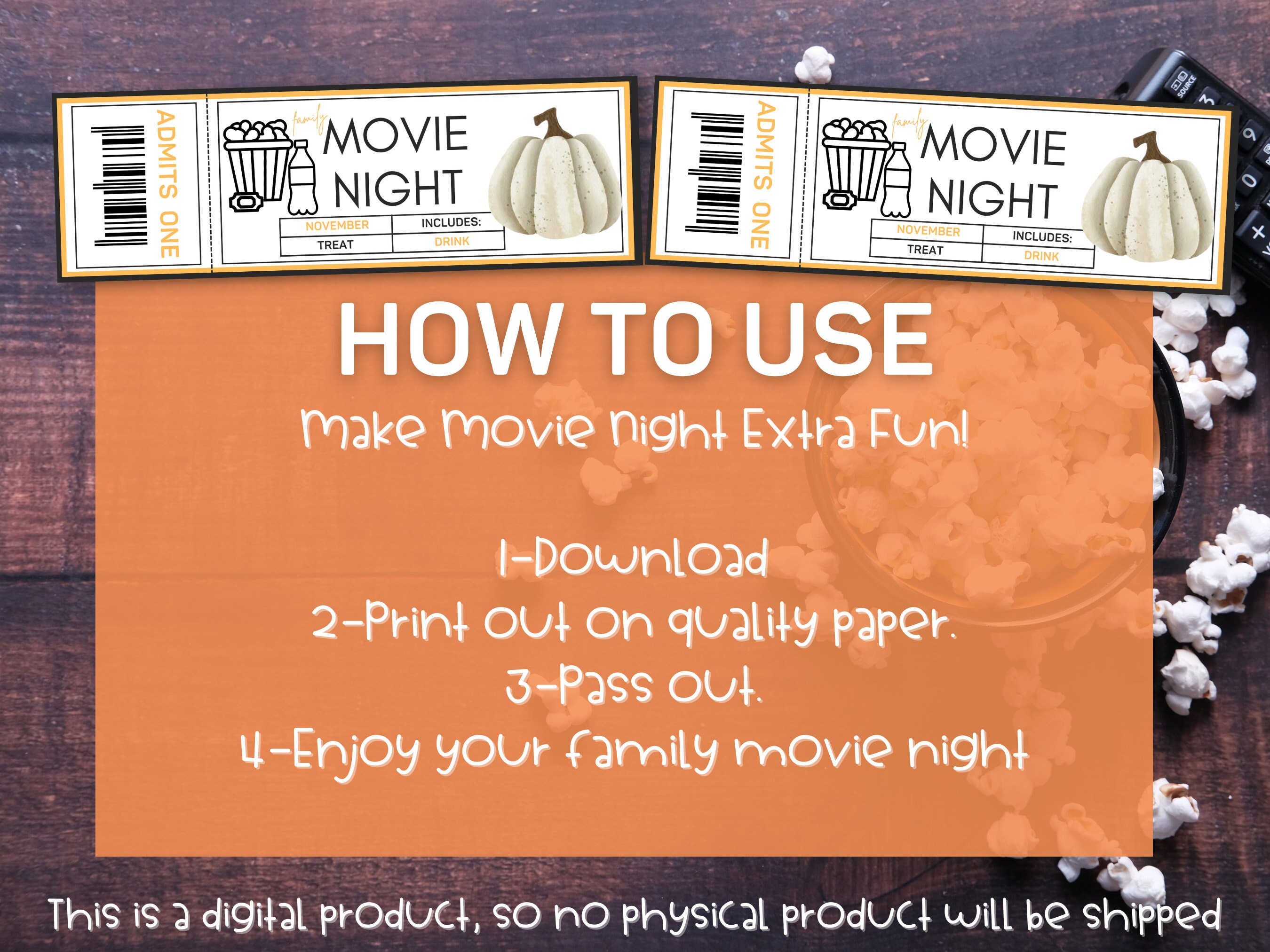 Family Movie Night Voucher Certificate - Thanksgiving Instant Download ...