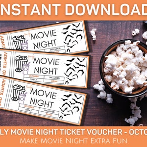 Family Movie Night Ticket Voucher Certificate October Halloween INSTANT ...