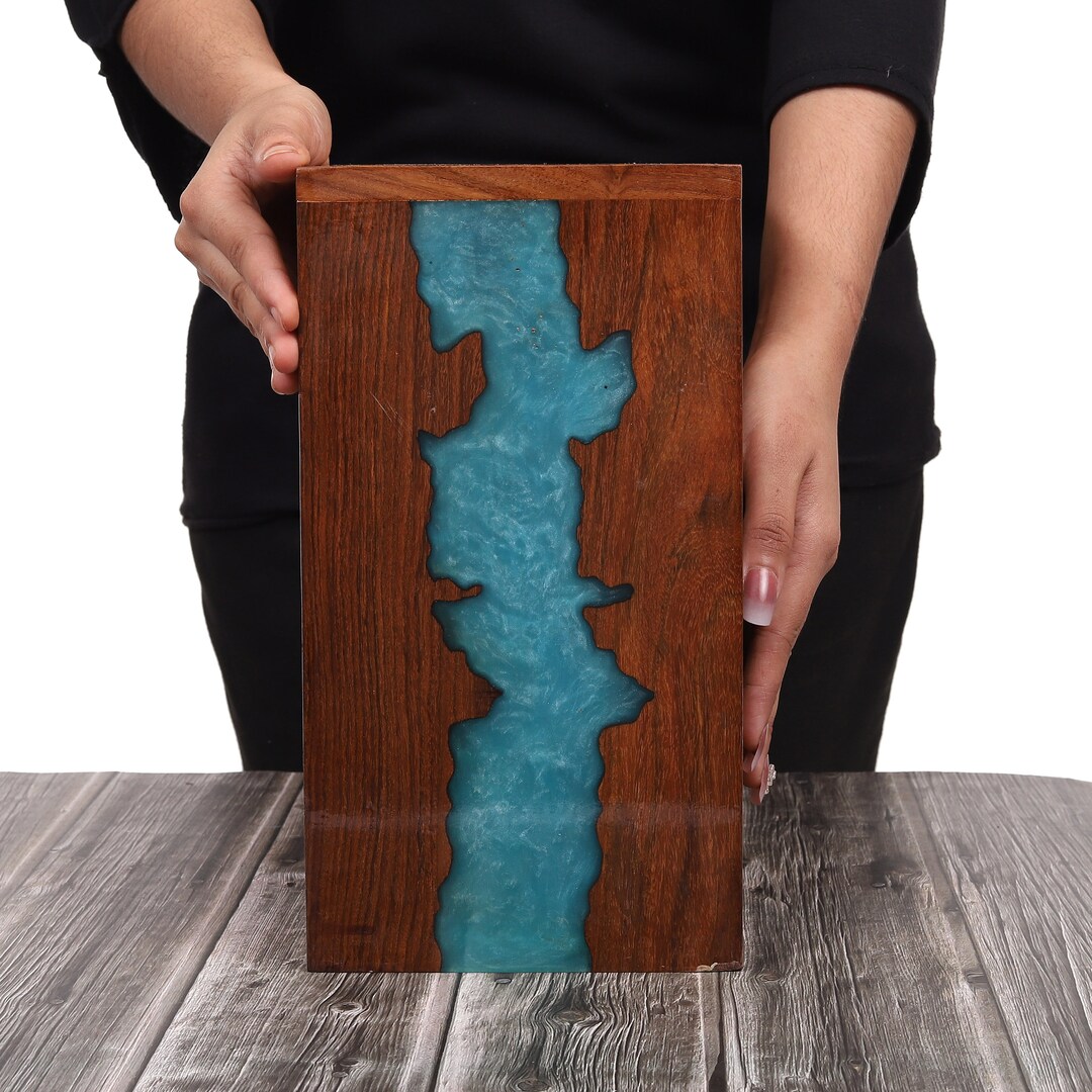 Handcrafted Wooden Urn With Blue Epoxy River Inlay | Unique Memorial ...