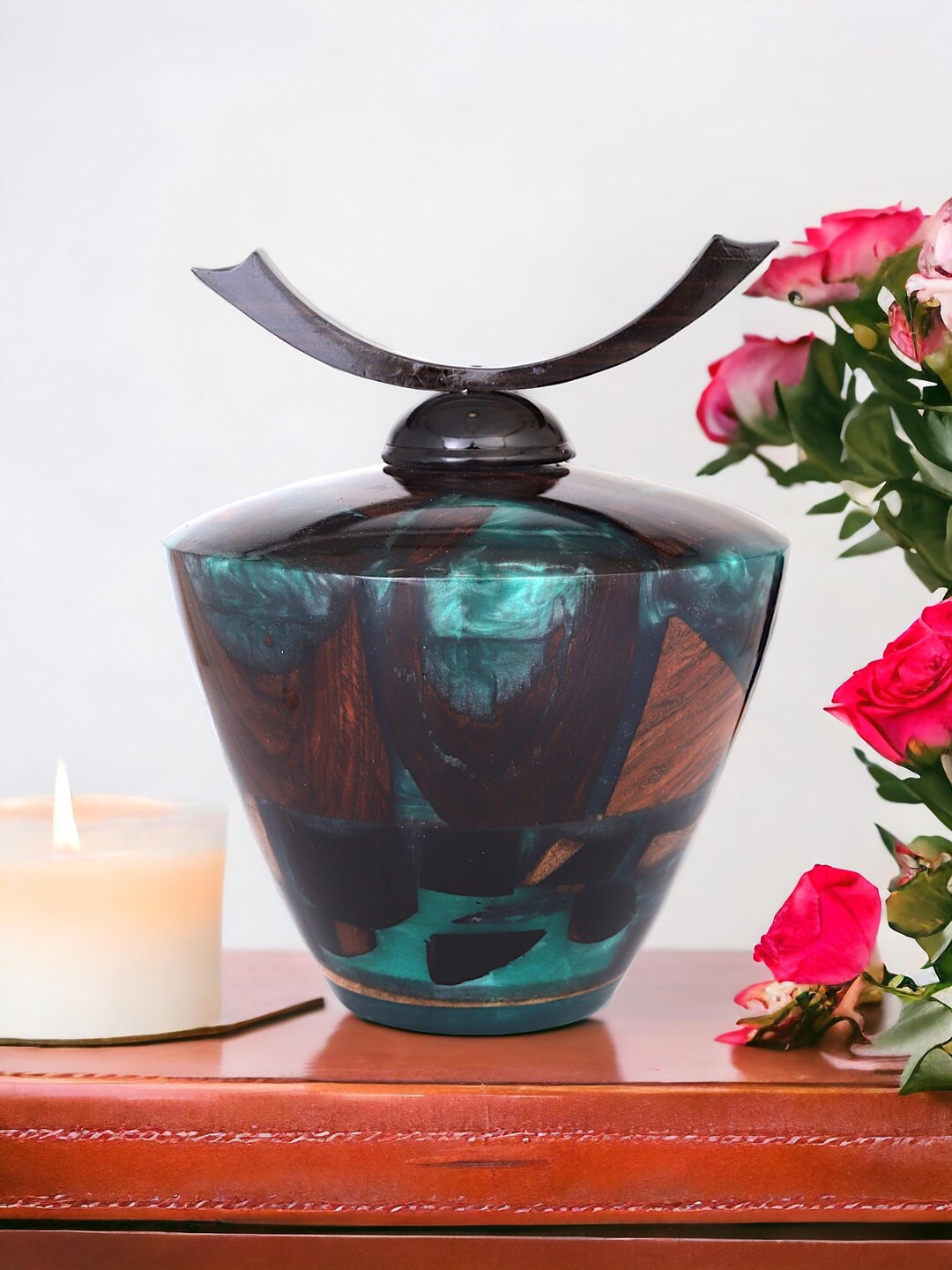 Handcrafted Rosewood Funeral Urn With Teal Epoxy Resin Lid - Large - Etsy
