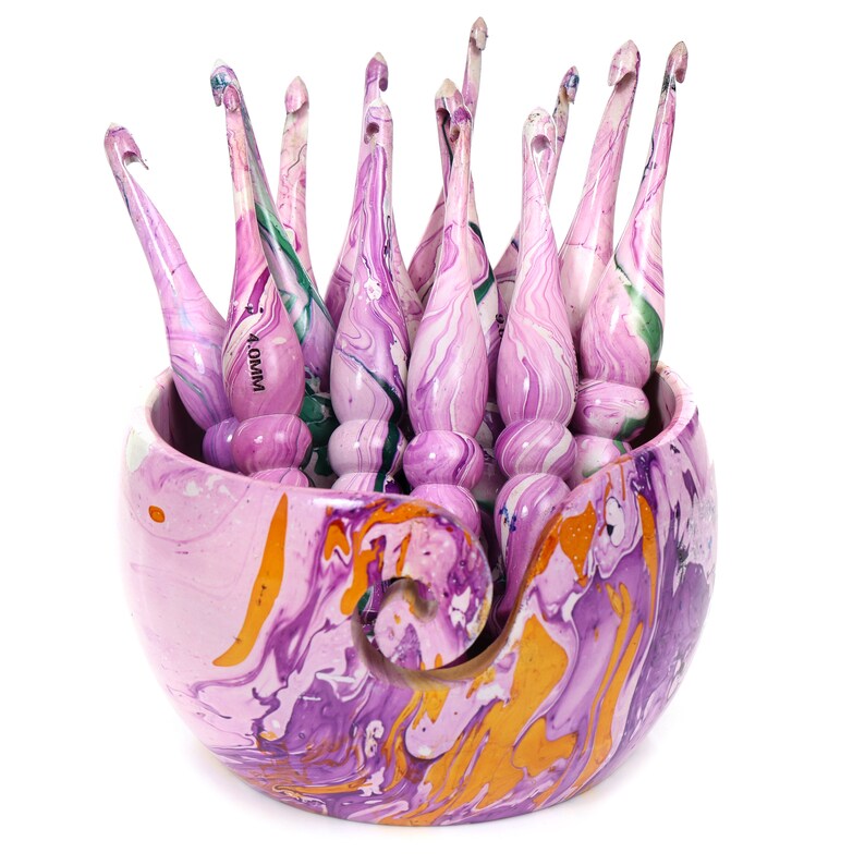 Hydro Dipped Knitting Set: Yarn Bowl, Winder, Swift & Crochet Hooks - Etsy