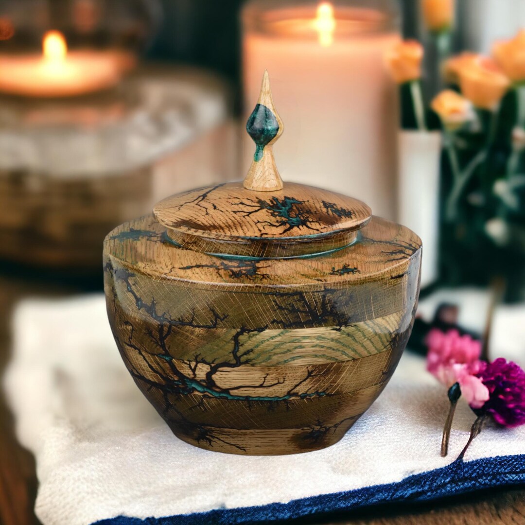 Oakwood Cremation Urn: Resin Inlay, Large Wooden Funeral Box - Etsy