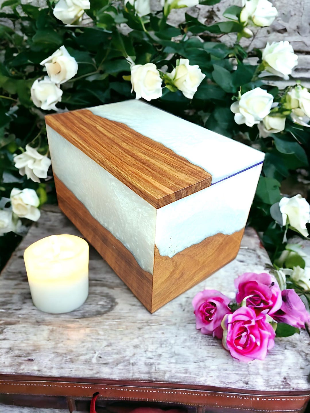 Rosewood Cremation Urn: Resin Inlay, Wooden Funeral Box - Etsy