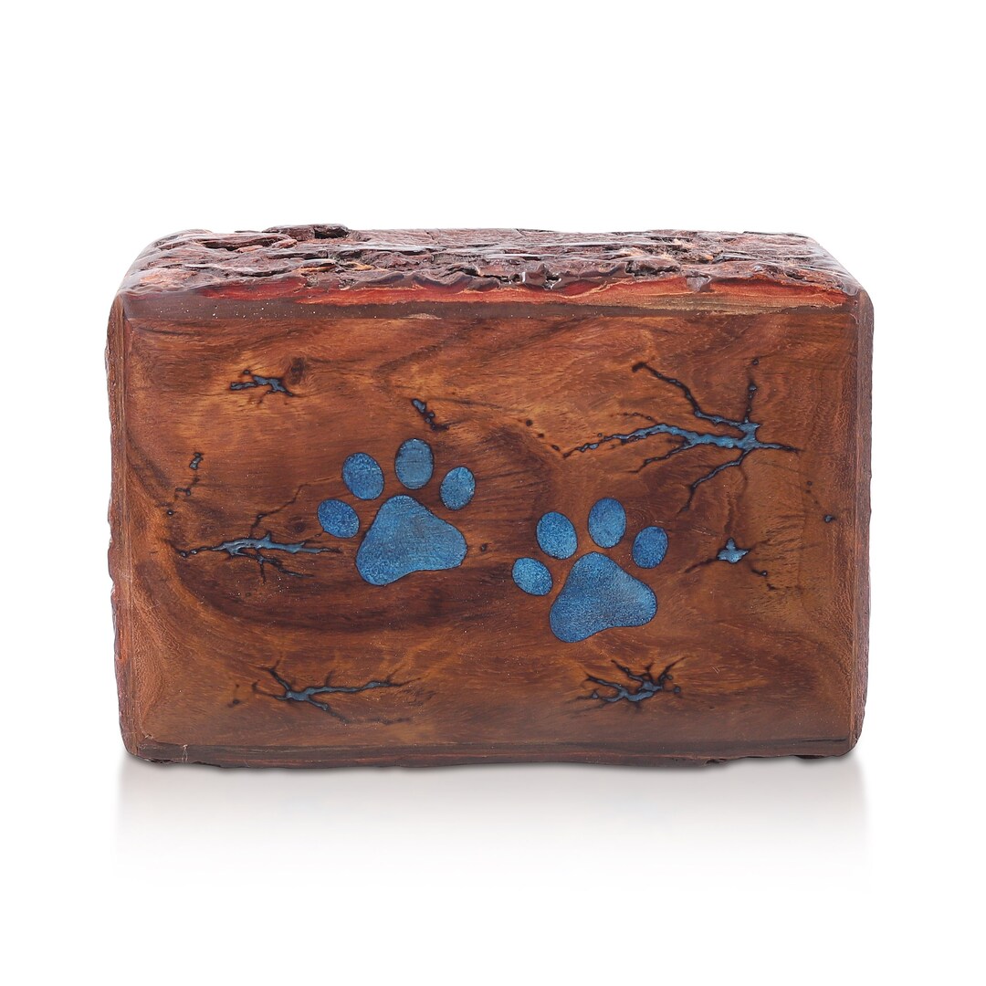 Handmade Rosewood Pet Urn: Bark & Blue Epoxy Paw Prints - Etsy