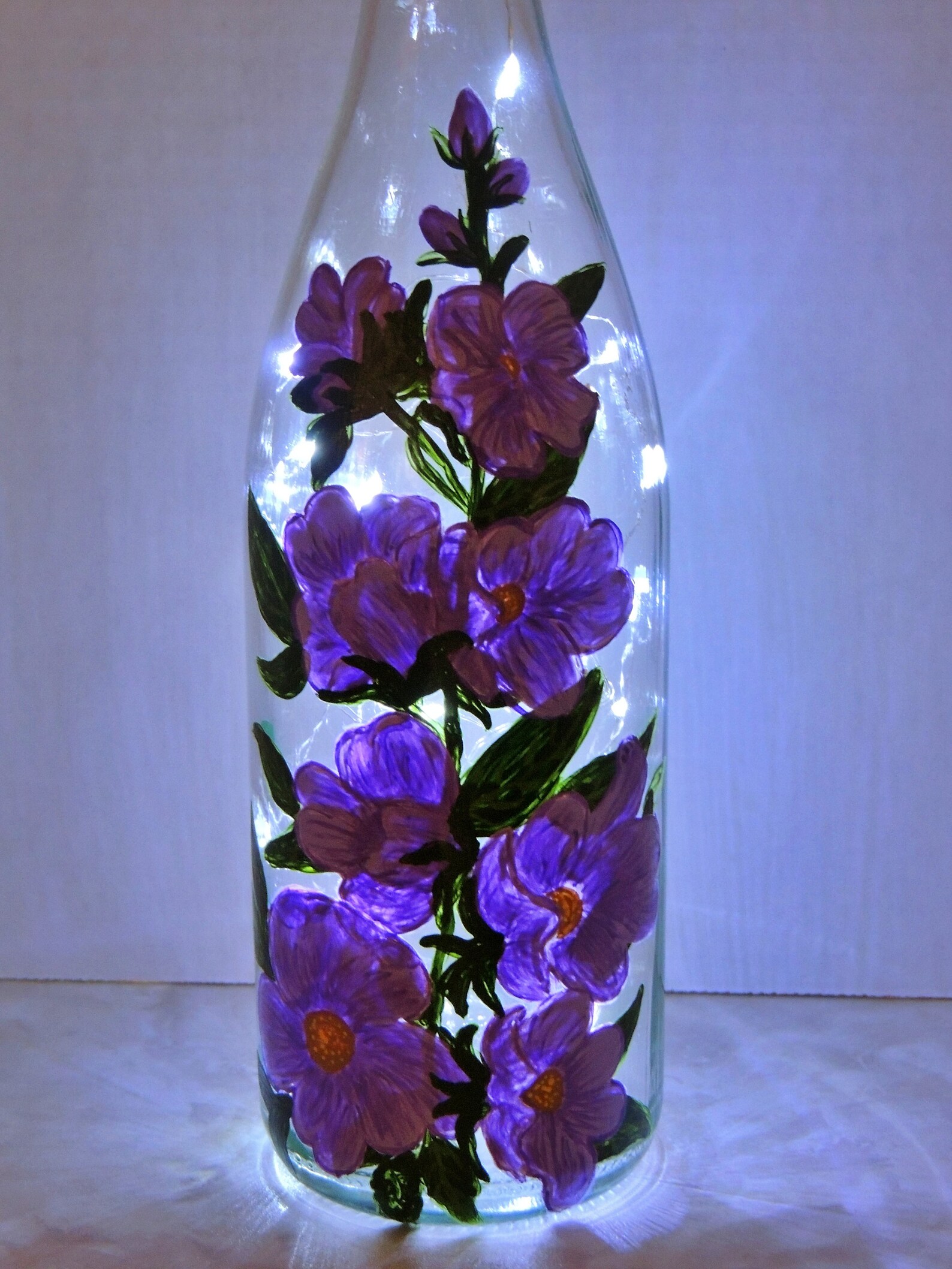 Wine Bottle - Hand Painted Purple Flowers - Etsy