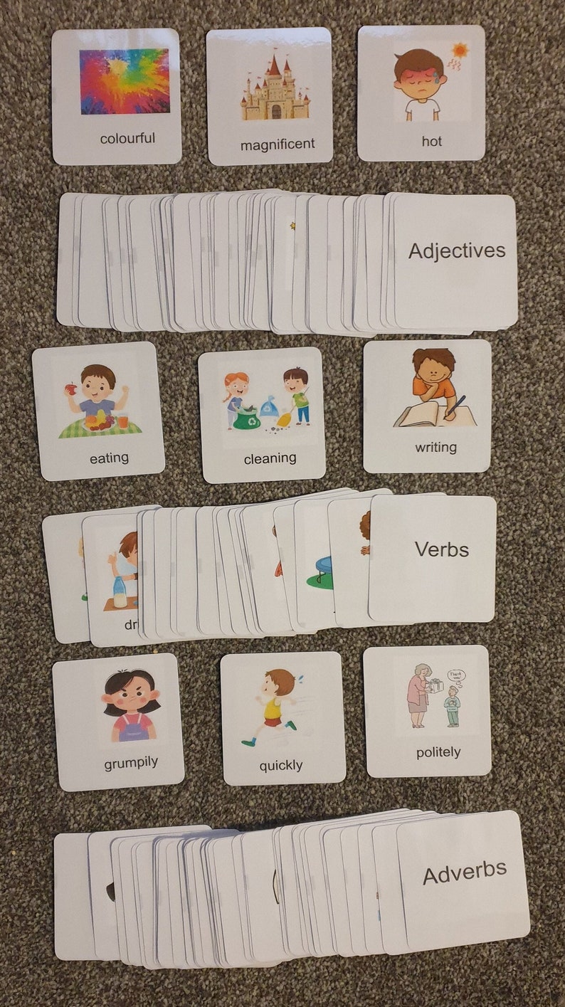 Adverbs Adjectives and Verbs Flashcards English Literacy - Etsy