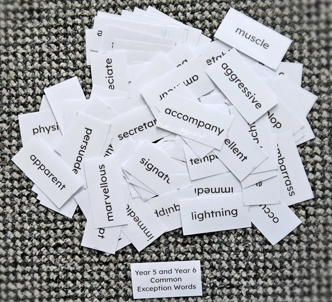 Year 5 and Year 6 LARGE Common Exception Spelling Words Flash Cards ...