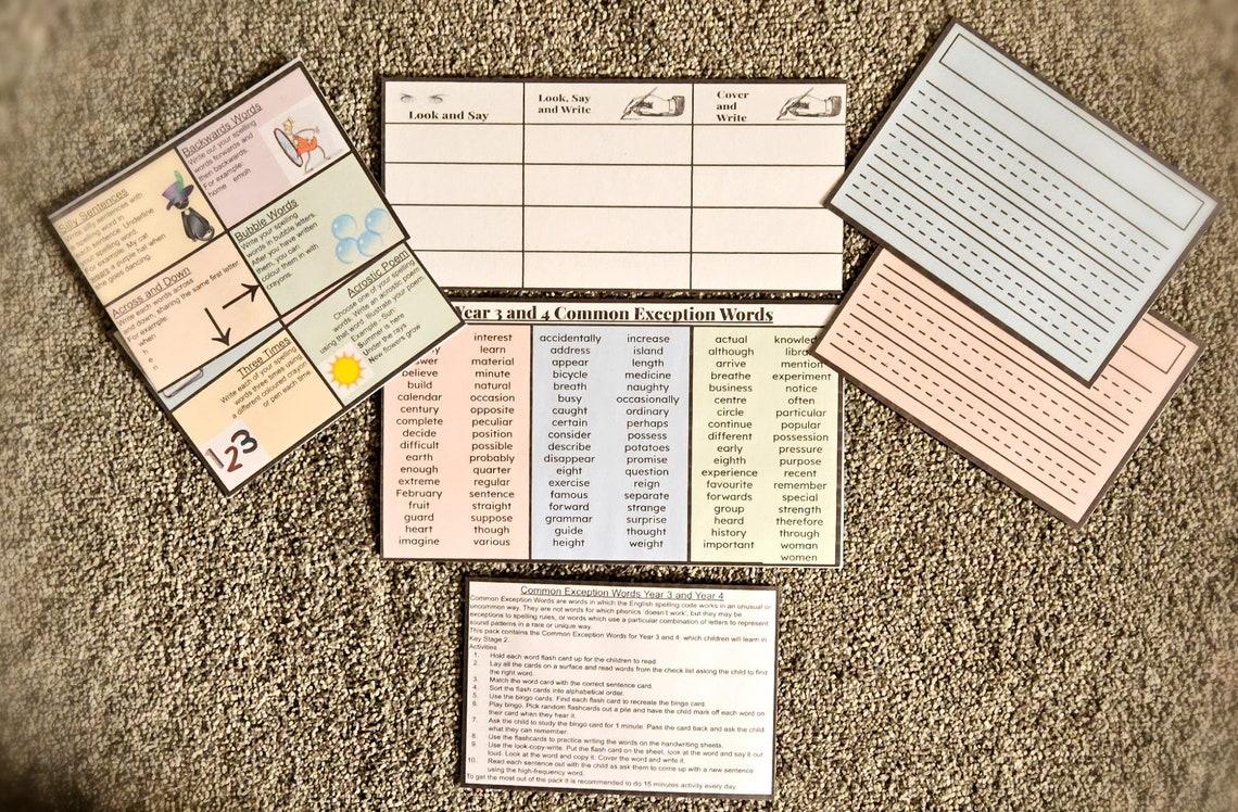 Year 3 and Year 4 LARGE Common Exception Words Activity Box - Etsy