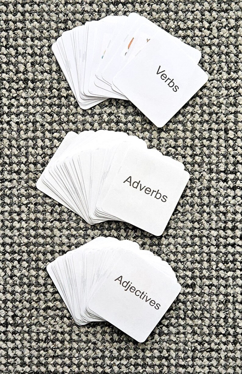 Tarjetas didácticas de adverbios, adjetivos y verbos: alfabetización en ...
