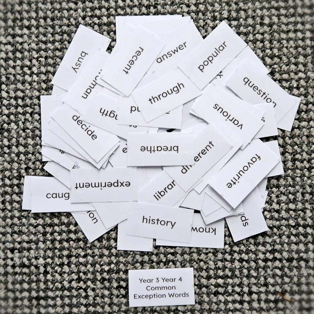 Year 3 and Year 4 LARGE Common Exception Spelling Words Flash Cards ...