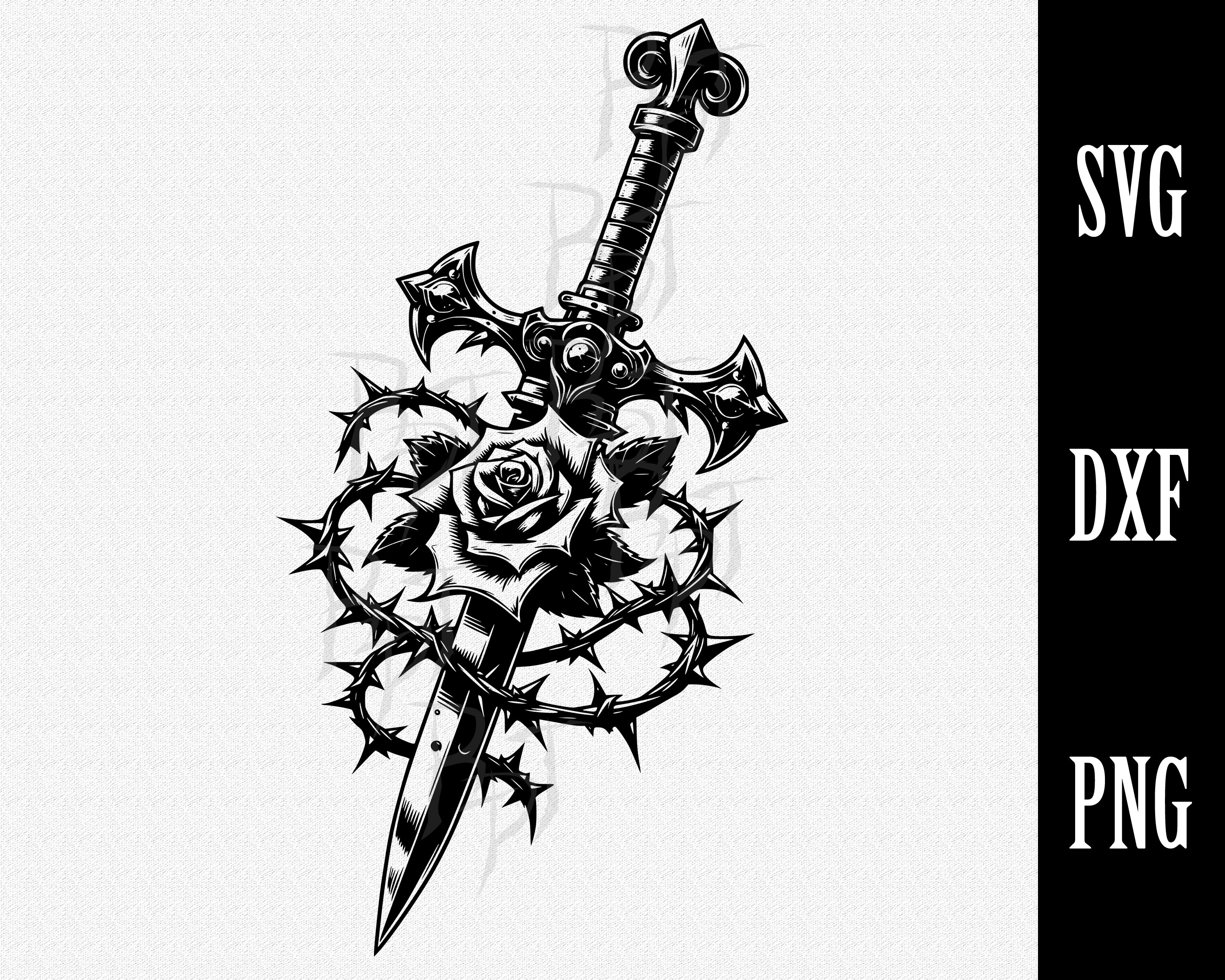 Gothic Dagger SVG ,gothic Rose,dagger Svg,dagger Png,dagger Dxf,dagger ...