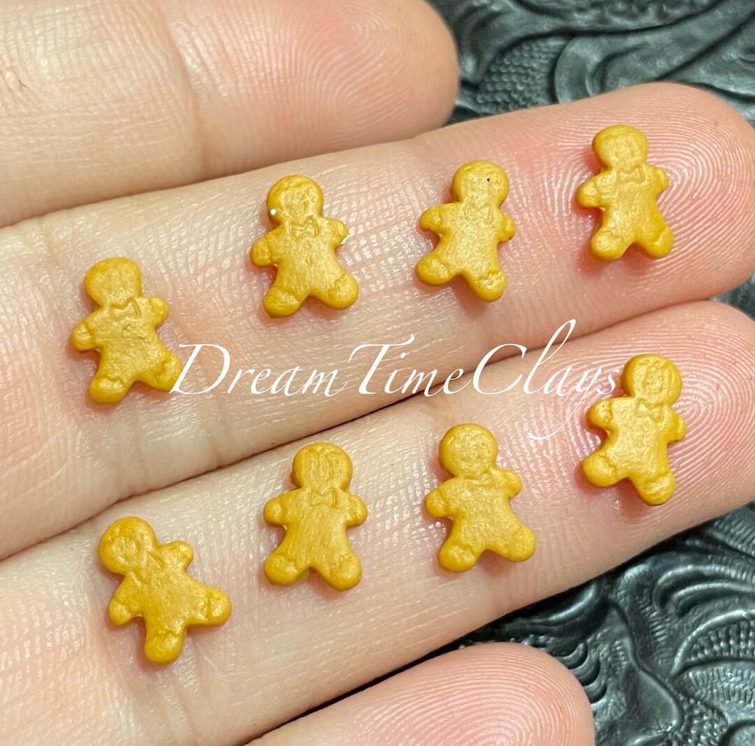 Set of 8 Tiny Gingerbread Men Clay Bow Center Embellishment - Etsy