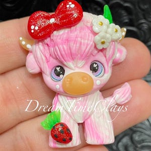 Strawberry Cow Clay Bow Center Embellishment - Etsy