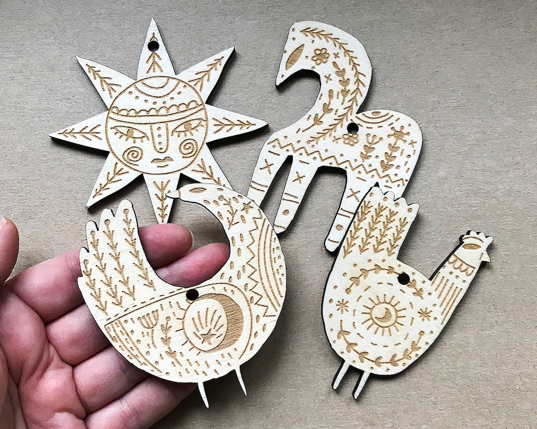 Scandinavian Folk Style Ornaments, Wooden Christmas Ornaments ...