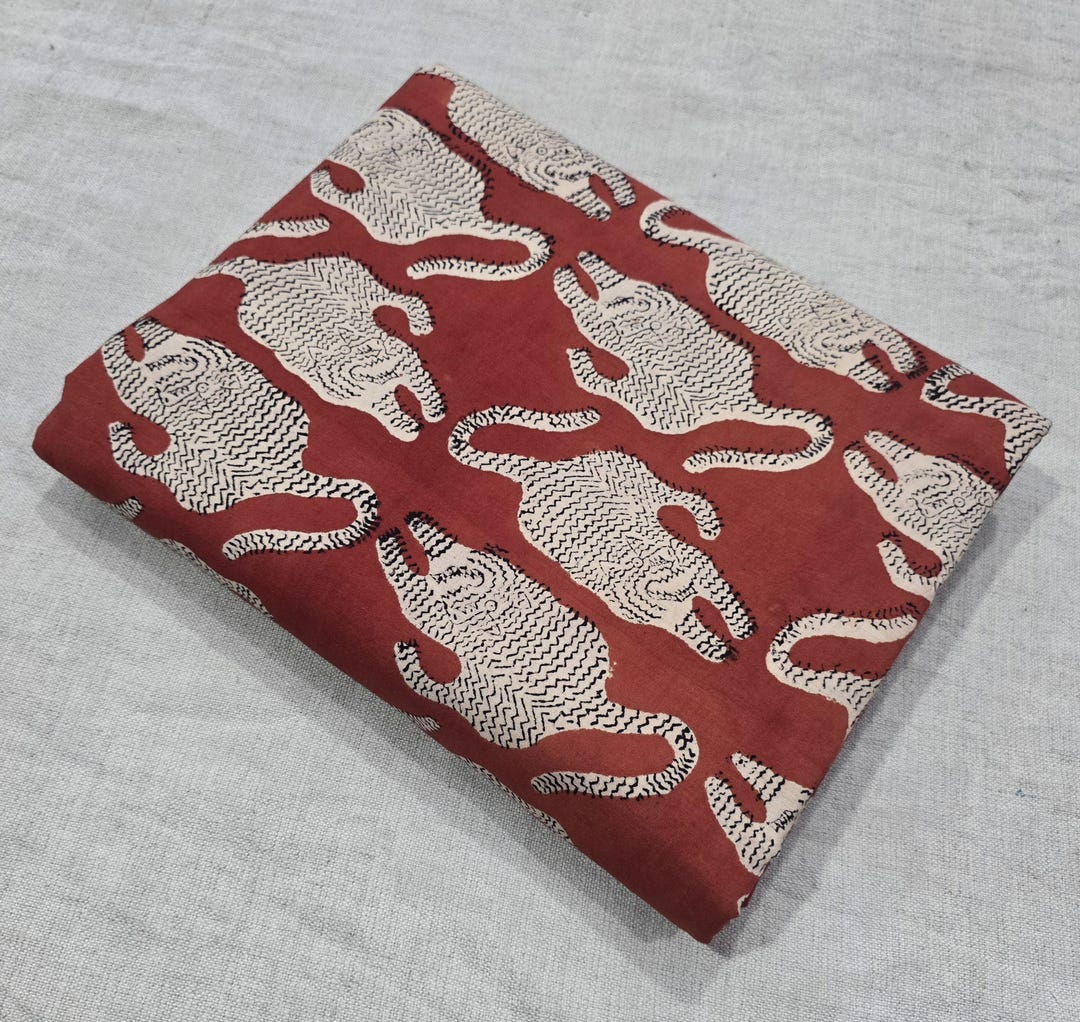 Hand Block Print Cotton Fabric, Bagru Natural Textile by Yard, Sewing ...