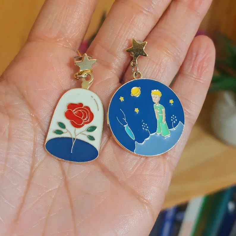 The Little Prince| Le Petit Prince| Star Earrings| Magical Earrings| Asymmetrical Dangle ...