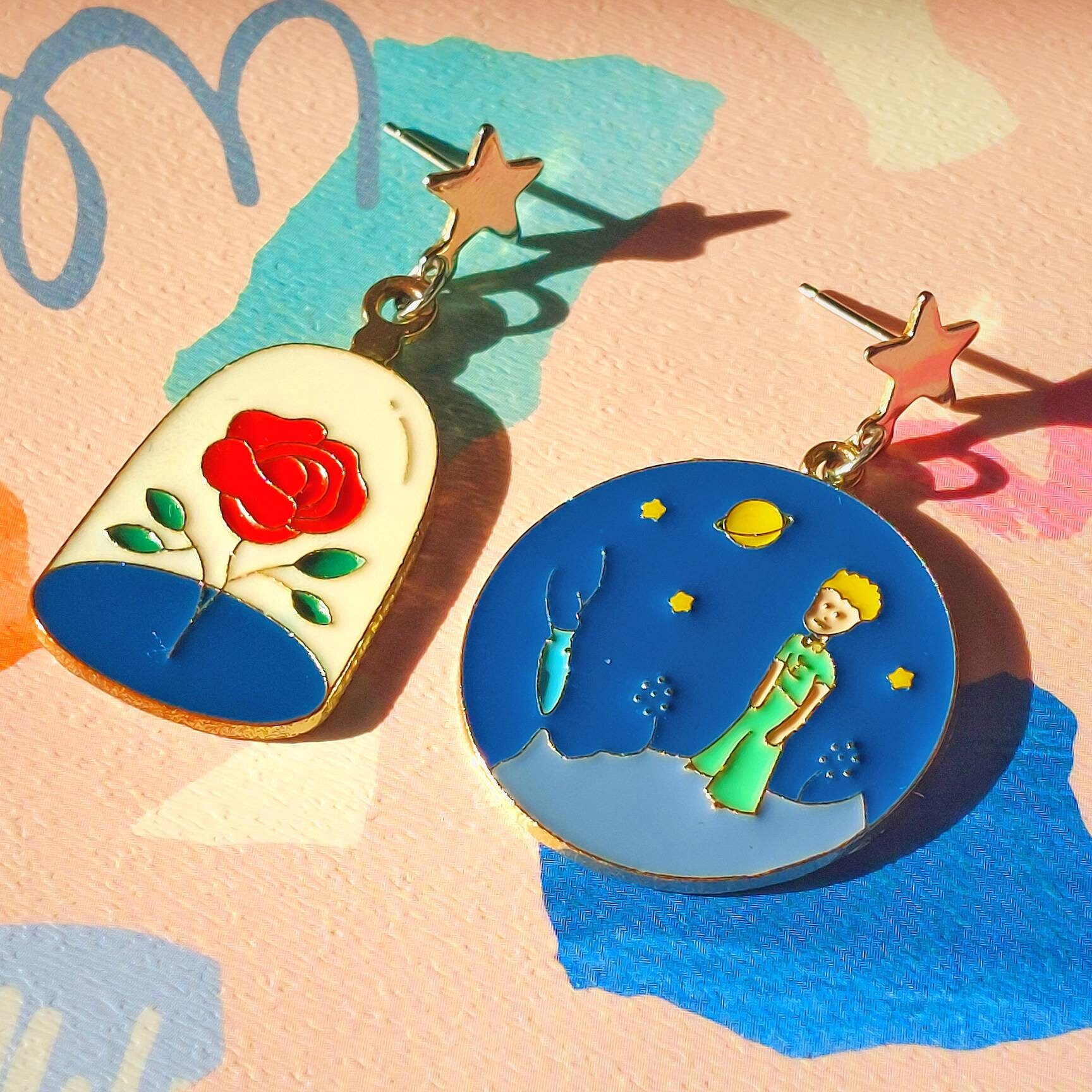 The Little Prince| Le Petit Prince| Star Earrings| Magical Earrings| Asymmetrical Dangle ...