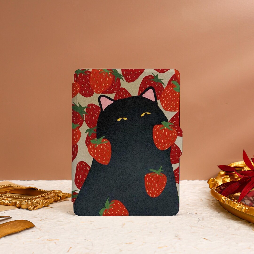 Strawberry Black Cat Kindle Case Custom Cover for Paperwhite 1/2/3/4 ...