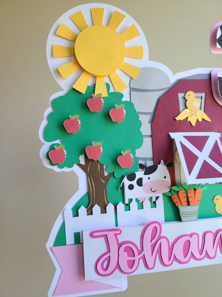 Farm Cake Topper 3d Cake Topper Girl Farm Cake Topper Farm | Etsy