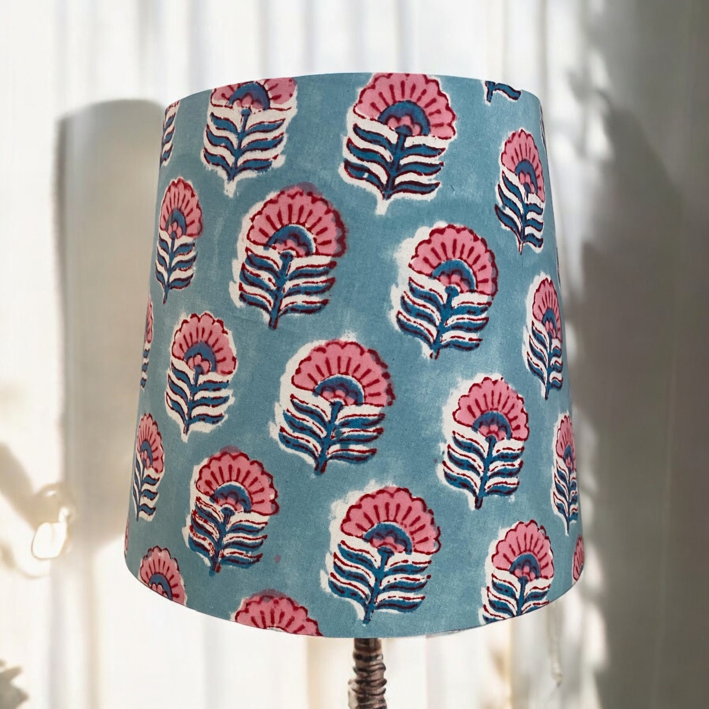 Blue and Pink Block Printed Lampshade, Indian Floral, Indian Block ...