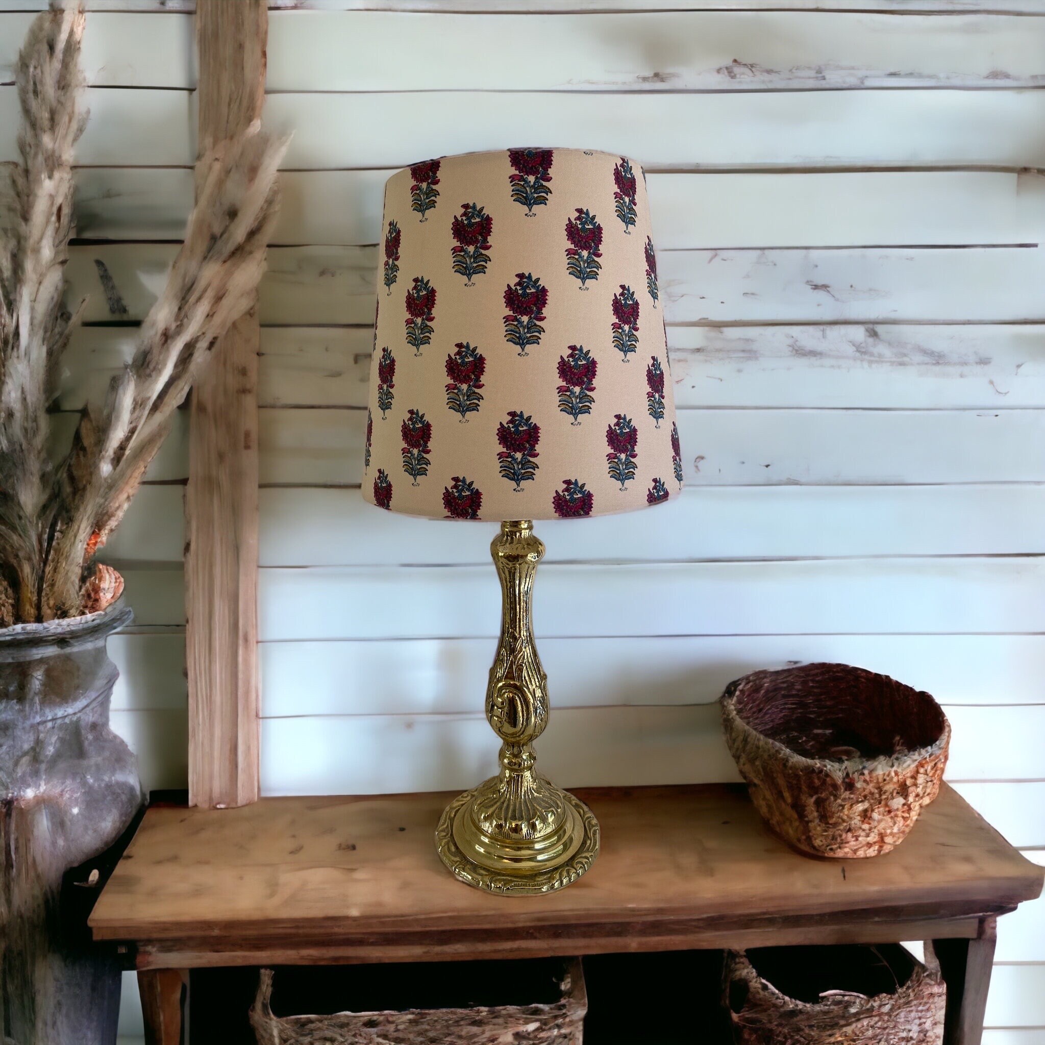 Blockprint Floral Lampshade, Coastal Hamptons, Floral Lamps, Rose Table ...