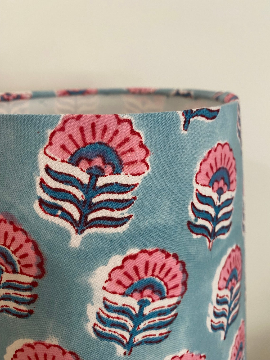 Blue and Pink Block Printed Lampshade, Indian Floral, Indian Block ...