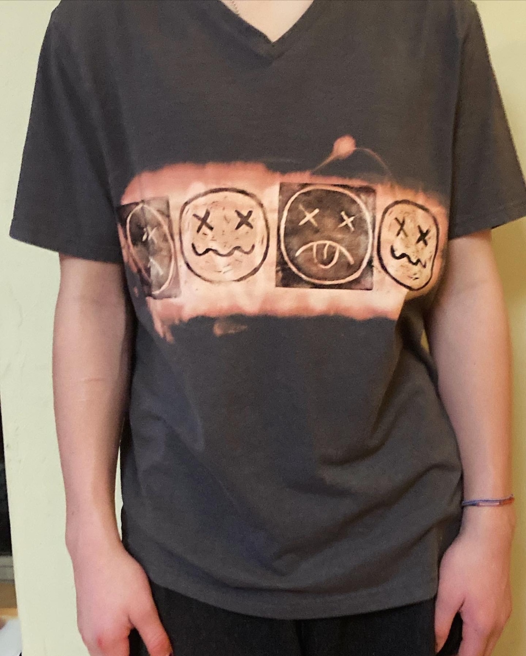 Faces Hand-carved Stamp Printed Shirt Emo Grunge Y2k Alternative Diy ...