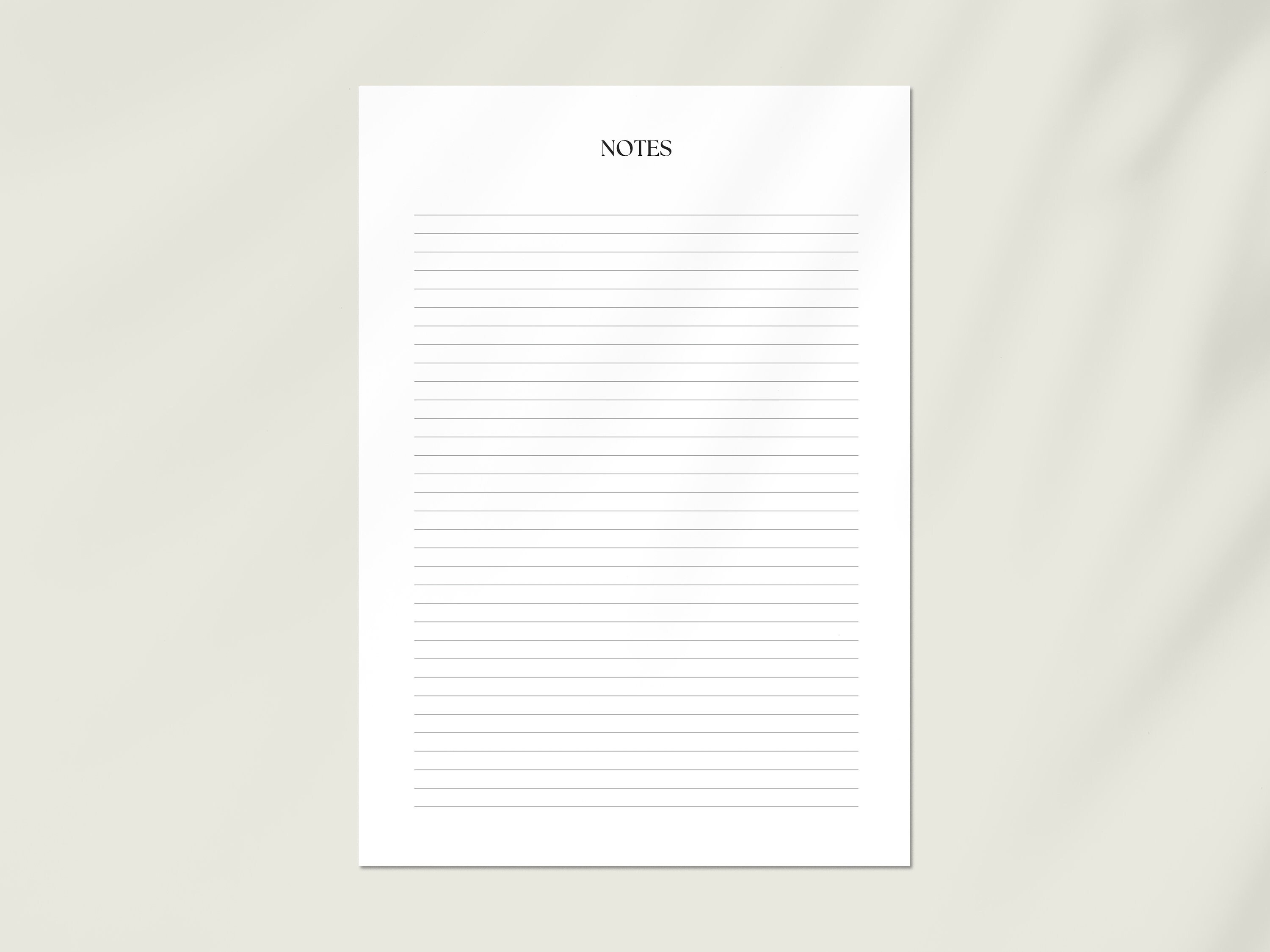 Notes Pages Printable Set , Lined Writing Paper, Printable Note Taking ...