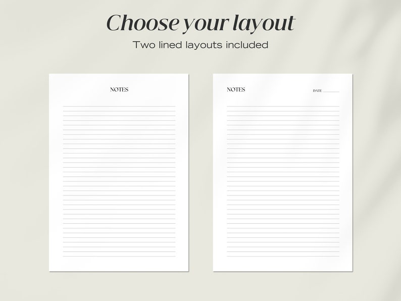 Notes Pages Printable Set , Lined Writing Paper, Printable Note Taking ...