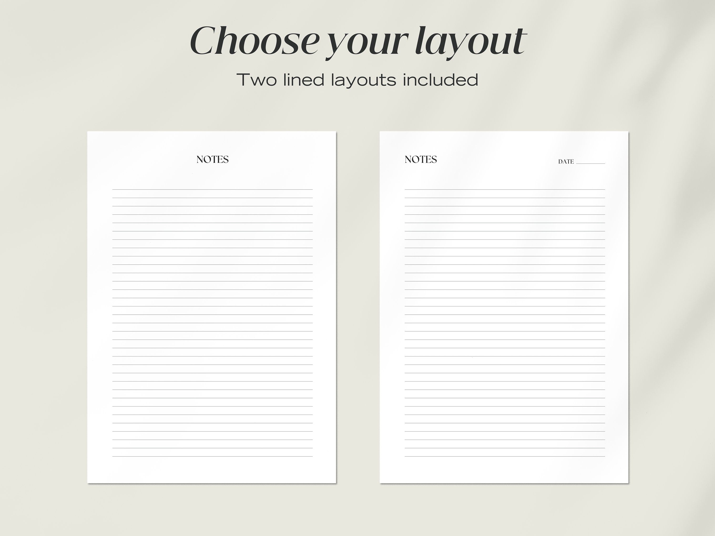 Notes Pages Printable Set , Lined Writing Paper, Printable Note Taking ...