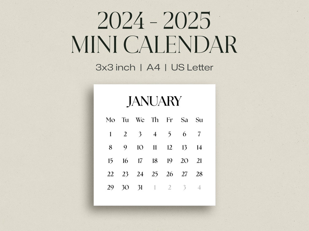 2024 2025 Mini Calendar Printable Cards, 3x3 Mini Monthly Calendar ...