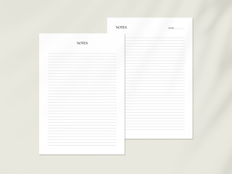 Notes Pages Printable Set , Lined Writing Paper, Printable Note Taking ...