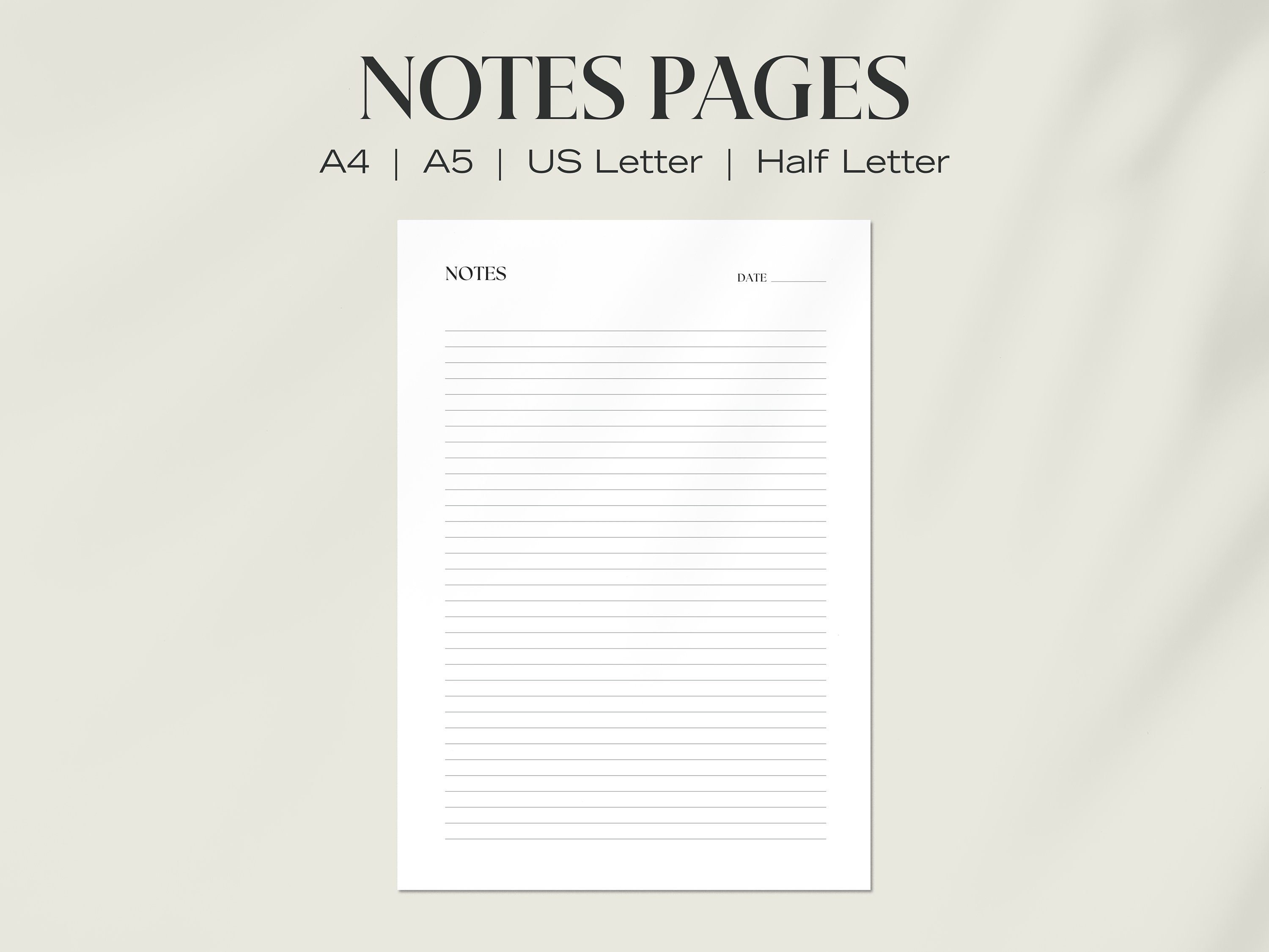 Notes Pages Printable Set , Lined Writing Paper, Printable Note Taking ...