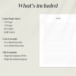 Notes Pages Printable Set , Lined Writing Paper, Printable Note Taking ...